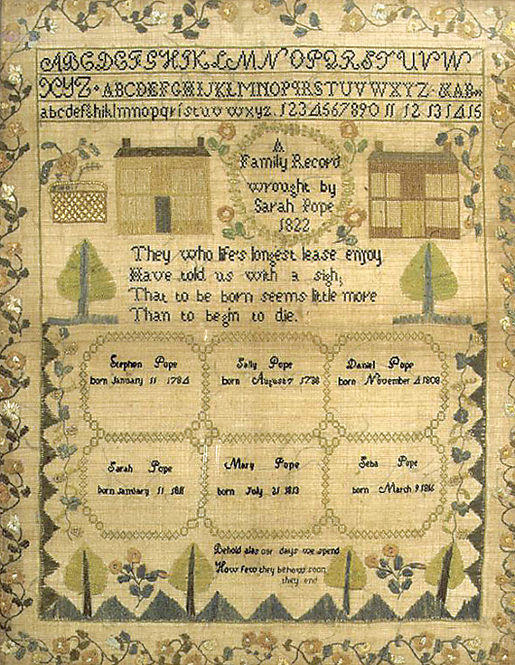 Antiques & Fine Art - Huber, Stephen & Carol - Sarah Pope Sampler